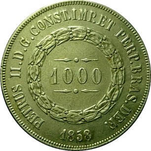 Brazilian Silver 1000 Reis "Pedro II" 1853-1866 KM# 465 | coinscatalog.NET