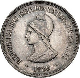 Brazilian Silver 1000 Reis "Liberty. Republic" 1889 KM# 495 ...