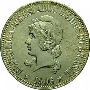 Brazilian Silver 1000 Reis "Liberty. Republic" 1906-1912 KM# 507 ...