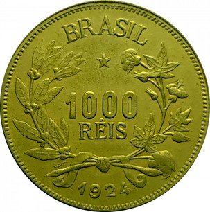 Brazilian Aluminum-Bronze 1000 Reis "Kneeling Liberty" 1924-1931 KM ...