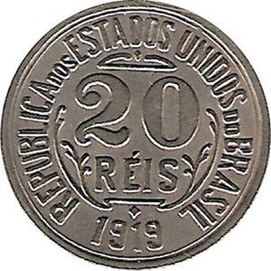 Brazilian Copper-Nickel 20 Reis "Liberty. Republic" 1918-1920 KM# 516.1 ...