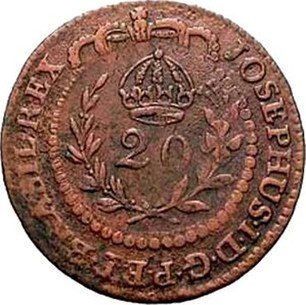 Cobre Brasileño 20 Reis "Moneda Contrasellada" 1801-1900 KM# 355 ...