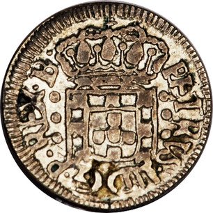 20 Reis de Plata Brasileña "Moneda Contramarcada Pedro II" 1700-1702 KM ...