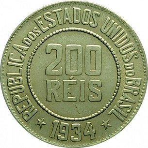 Brazilian Copper-Nickel 200 Reis "Liberty. Republic" 1918-1935 KM# 519 ...
