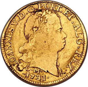 Brazilian Gold 3200 Reis "Joao V" 1727-1733 KM# 130 | coinscatalog.NET