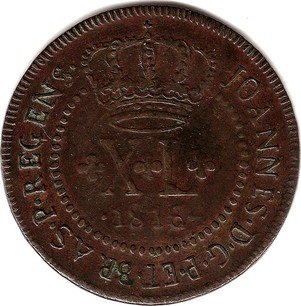 Brazilian Copper 40 Reis "Joao" 1809-1816 KM# 234.2 | coinscatalog.NET