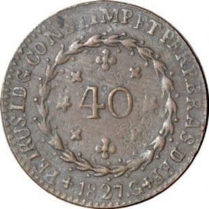 Cobre Brasileño 40 Reis "Pedro I" 1823-1830 KM# 364,2 | coinscatalog.NET