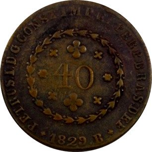 Brazilian Copper 40 Reis "Pedro I" 1824-1830 KM# 363.2 | coinscatalog.NET
