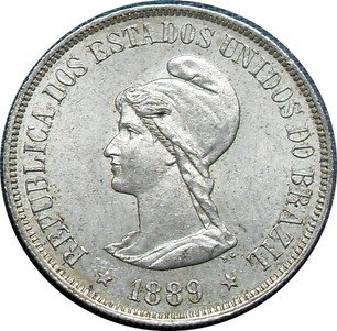 Brazilian Silver 500 Reis "Liberty. Republic" 1889 KM# 494 ...