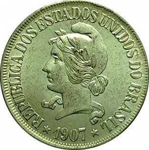 Brazilian Silver 500 Reis "Liberty. Republic" 1906-1912 KM# 506 ...