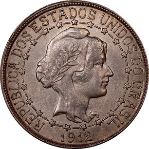 Brazilian Silver 500 Reis "Liberty. Republic" 1912 KM# 509 ...