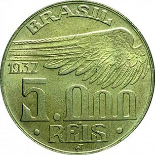 Brazilian Silver 5000 Reis "Santos Dumont" 1936-1938 KM# 543 ...