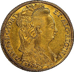 Brazilian Gold 6400 Reis "Maria I" 1790-1804 KM# 226.2 | coinscatalog.NET