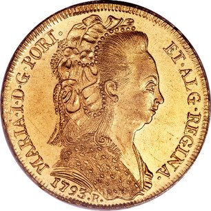 Brazilian Gold 6400 Reis "Maria I" 1789-1805 KM# 226.1 | coinscatalog.NET