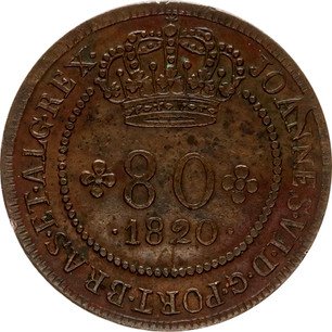 Brazilian Copper 80 Reis "John VI" 1820 KM# 341 | coinscatalog.NET