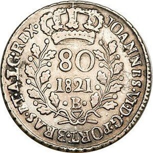 Brasileño 1/15 Oz Plata 80 Reis "Juan VI" 1821 KM# 322.2 | coinscatalog.NET