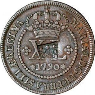 Cobre Brasileño 80 Reis "Moneda Contramarcada María I" 1809 KM# 290.1 ...