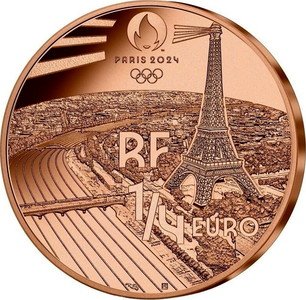 French Copper plated Steel 1/4 Euro "Olympic Games in Paris. Pole ...