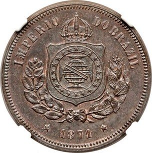 Cobre Brasileño 100 Reis "Moneda Patrón" 1871 KM# Pn144 | coinscatalog.NET