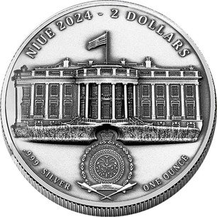 Niuean 1 Oz Silver 2 Dollars "Charles III White House" 2024 | coinscatalog.NET