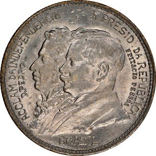 Brazilian Silver 500 Reis "Dom Pedro and President Pessoa Pattern" 1922 ...