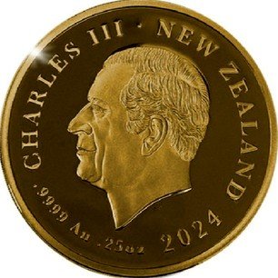 New Zealand 1/4 Oz Gold Ten Dollars "Charles III.Great Spotted Kiwi." 2024 | coinscatalog.NET