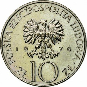Polish Copper-Nickel 10 Zlotych "Adam Mickiewicz" 1975-1977 Y# 74 | coinscatalog.NET