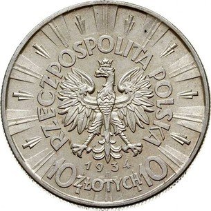 Polish Silver 10 Zlotych "Jozef Pilsudski" 1934-1939 Y# 29 | coinscatalog.NET