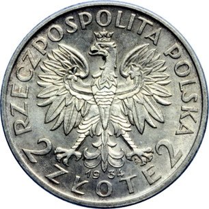Polish Silver 2 Zlote "Polonia" 1932-1934 Y# 20 | coinscatalog.NET