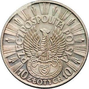 10 Zlotych de Plata Polacos "Jozef Pilsudski. Águila tiradora. Proba" 1934 | coinscatalog.NET