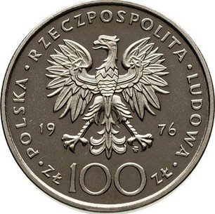 Polish Nickel 100 Zlotych "Tadeusz Kosciuszko. Trial Strike" 1976 KM# Pr275 | coinscatalog.NET