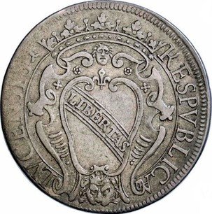 Italian Silver 25 Bolognini "Santa croce." 1668 | coinscatalog.NET