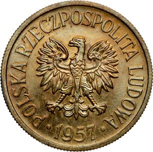 Polish Brass 50 Groszy "Circulation Coin Trial Strike" 1957 KM# Pr24 ...