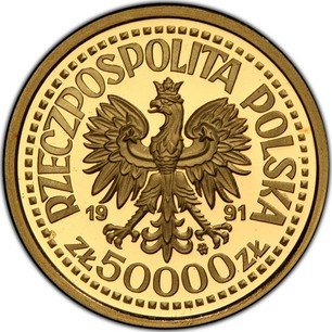 Polish Gold 50000 Zlotych "Pope John Paul II. Trial Strike" 1991 KM ...