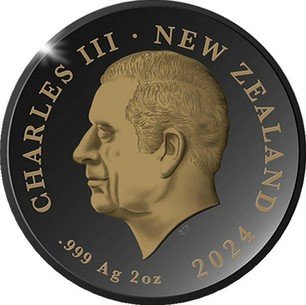 New Zealand 2 Oz Silver Two Dollars "Charles III. Great Spotted Kiwi." 2024 | coinscatalog.NET