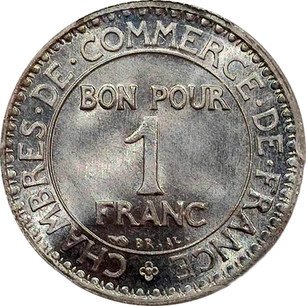 French Aluminum 1 Franc "Chambers of Commerce. Domard Pattern" 1920 ...