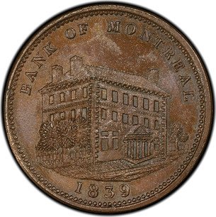 Canadian One Penny "Token Side View. Bank of Montreal" 1838-1839 ...