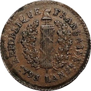 French Copper 1 Sol "Siege of Mainz" 1793 KM# 601 | coinscatalog.NET