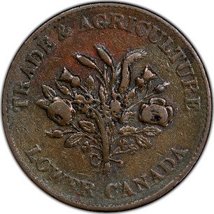 Canadian 1 SOU "32 Laurel Leaves. 3 Shamrocks. English Obverse" 1835 ...
