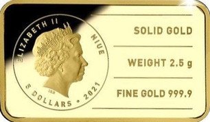 Niuean Gold 5 Dollars "Big Gold Nuggets. California. USA" 2021 ...