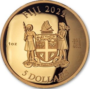 Fijian 1 Oz Gold 5 Dollars "Welsh Red Dragon" 2022 | coinscatalog.NET
