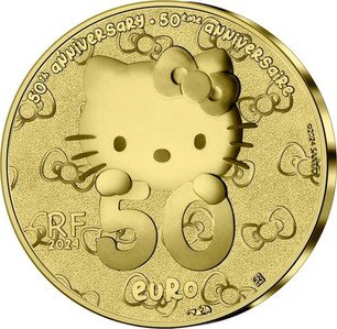 Moneda de Oro Francesa 1/4 Oz 50 Euros "Hello Kitty 50 Aniversario ...