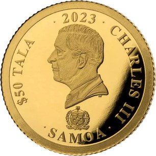 Samoan Gold 50 Tala "Coronation of King Charles III. Royal Cipher" 2023 ...