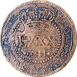 Brazilian Copper 80 Reis "Joao Prince Regent" 1811-1812 KM# 308a ...