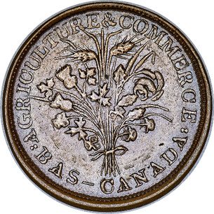 Canadian 1 Sou "Montreal. 17 Cherry Leaves. 6 Shamrocks" 1836-1838 ...