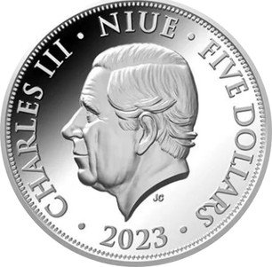 Niuean Silver Five Dollars "Charles IV" 2023 | coinscatalog.NET