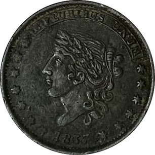 USA 1 Cent "Bentonian Currency. Mint Drop" 1837 | coinscatalog.NET