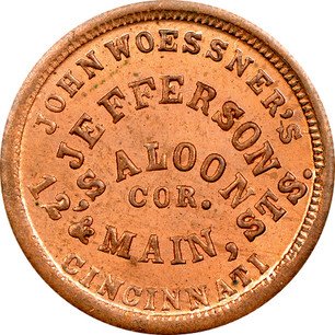 USA 1 Cent "Civil War Merchant Token. John Woessner. Jefferson's Saloon ...