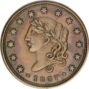 USA 1 Cent "Hard Times Token. Liberty. 15 Stars" 1837 | coinscatalog.NET