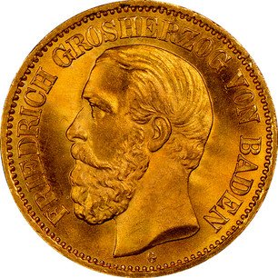 German Gold 10 Mark Baden / Grand Duchy / Reform Coinage 1872-1873 KM ...